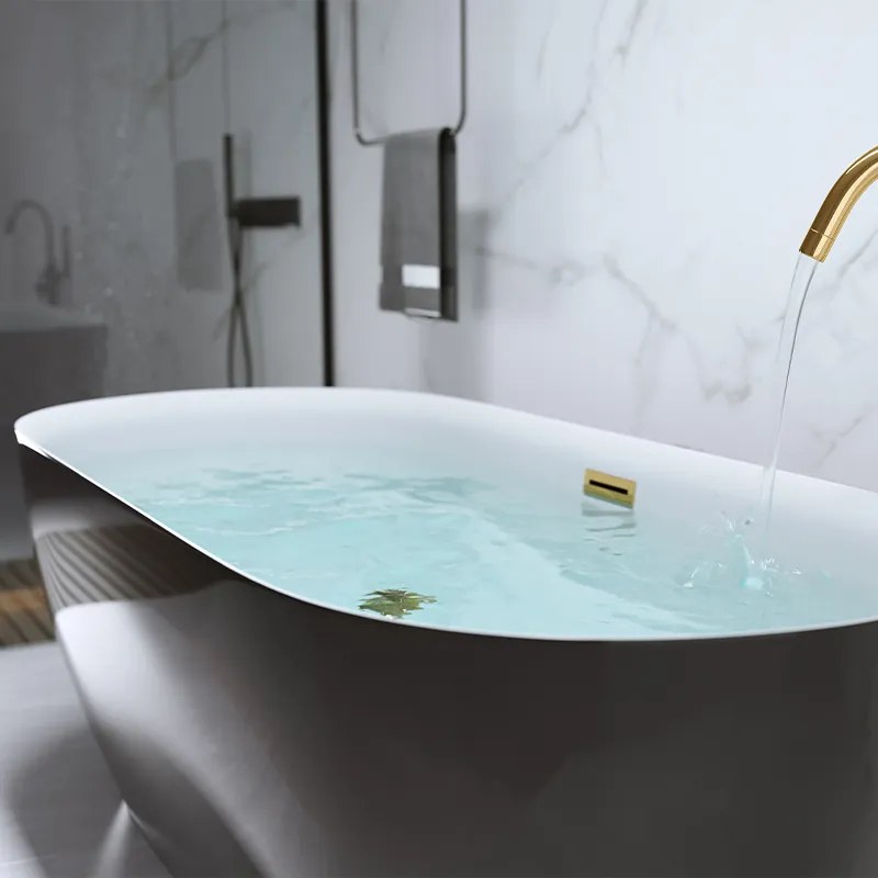 BPS-koupelny Volně stojící akrylátová vana HYD-CES518B 160x75 bílá/černá, odtokový komplet zlatý