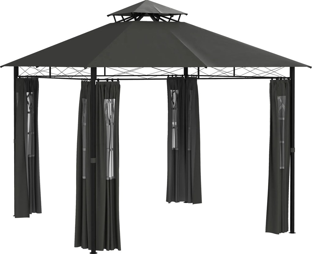 Pavilon Outsunny přibližně 3 x 3 m, Zahradní stan se stěnou, Party stan s dvojitou střechou, Nepromokavý event stan, Zahradní altán, pro balkon, teras