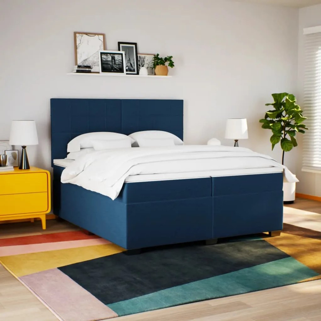 Box spring postel s matrací modrá 200x200 cm textil 3292901