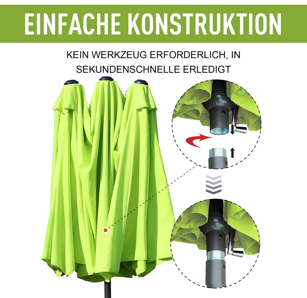 Zahradní slunečník Outsunny 460 x 270 cm oválný s ruční klikou, dvojitý slunečník v zelené barvě na terasu a zahradu | Aosom.de