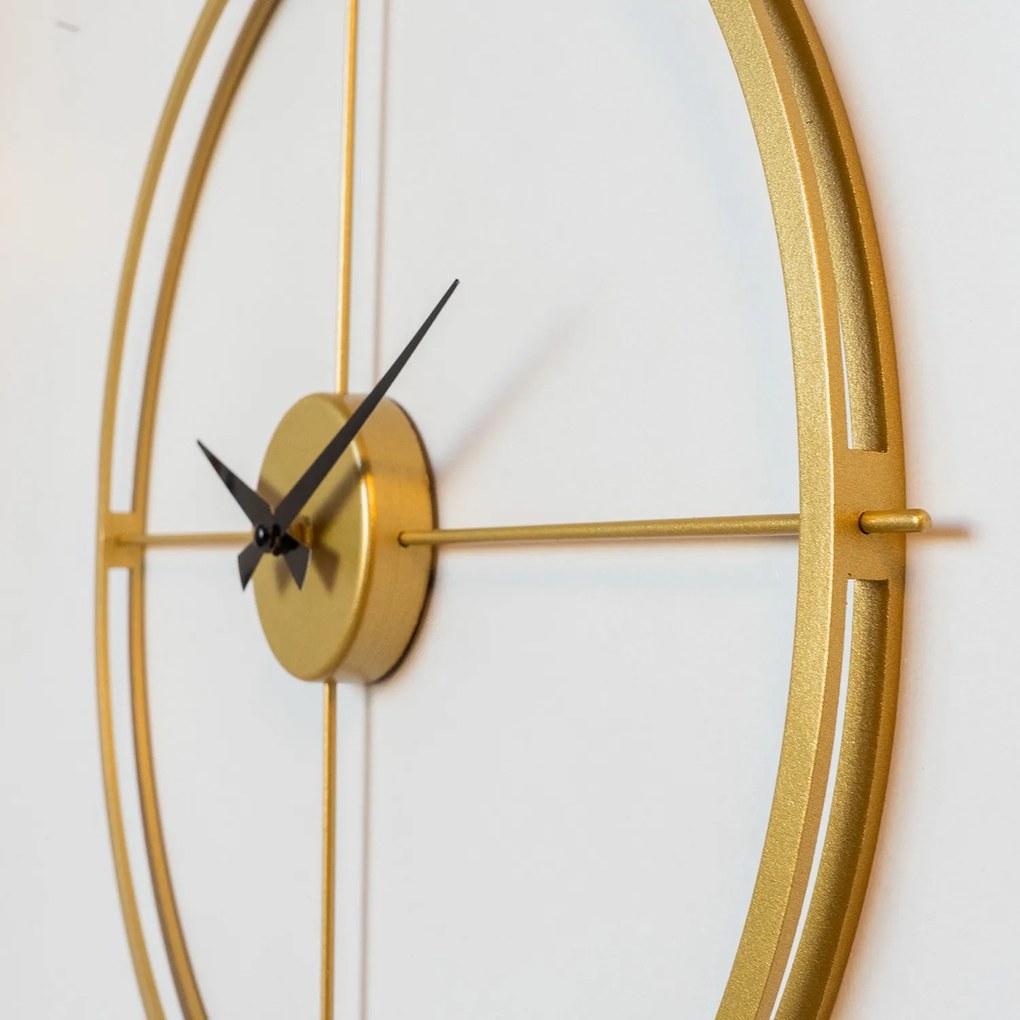Wallexpert Dekorativní kovové nástěnné hodiny Arcadia Metal Wall Clock - APS075, Zlatá