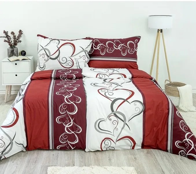 Stanex povlečení krep srdce bordová (LS229) 140x200, 70x90 cm