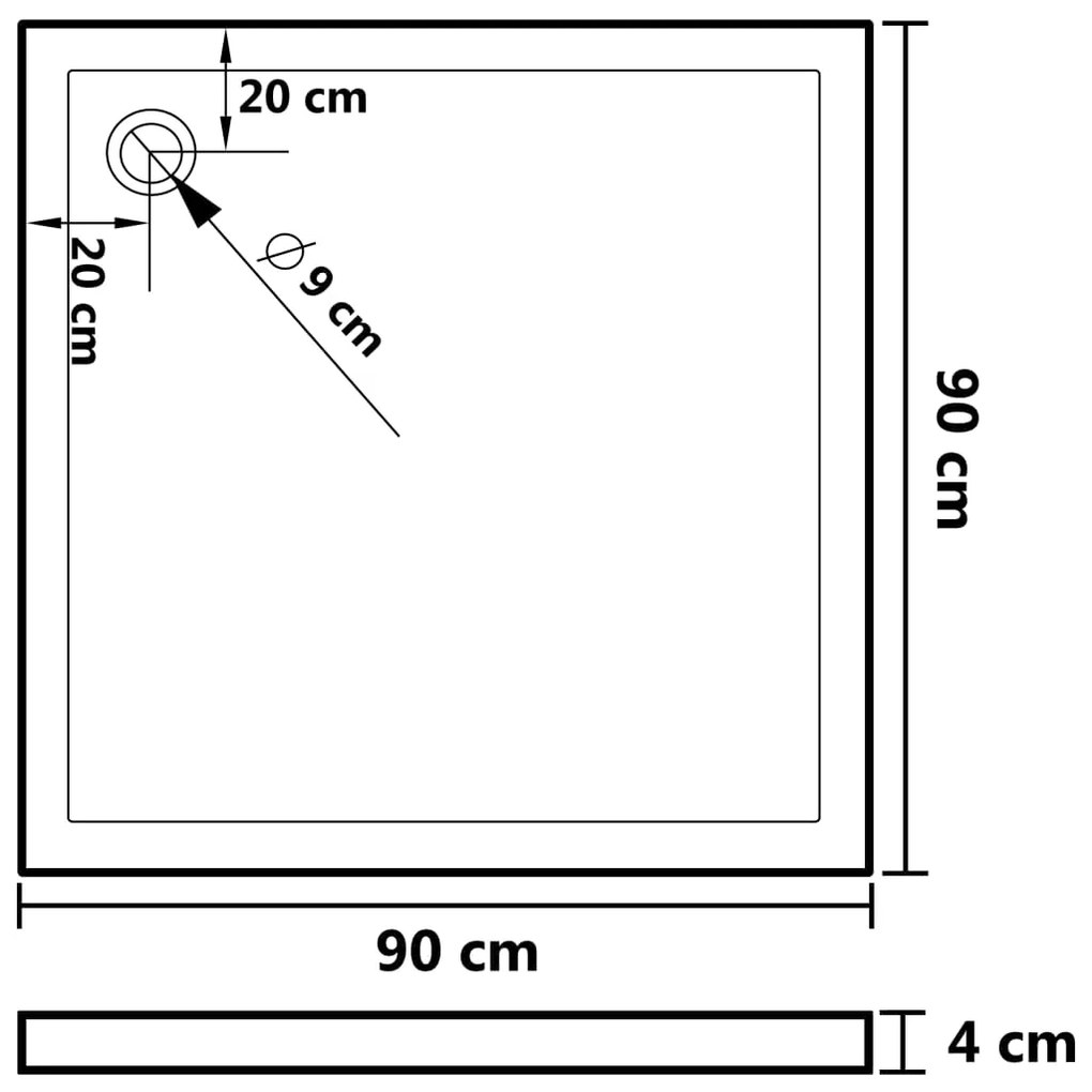 vidaXL Čtvercová sprchová vanička ABS černá 90 x 90 cm