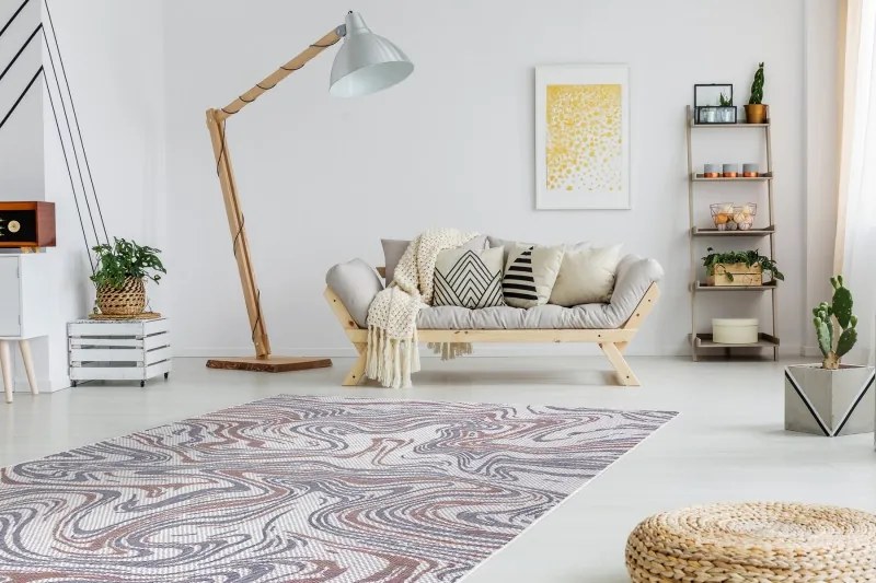 Dywany Łuszczów, Kusový koberec Sion Sisal Waves 2836 ecru/blue/pink – na ven i na doma, 160x220, vícebarevná, chodba / předsíň