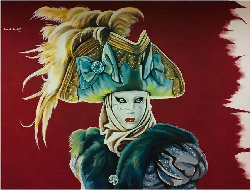 David Reichelt | Benátská maska I Rám: Bílý, Velikost: 30 x 40 cm