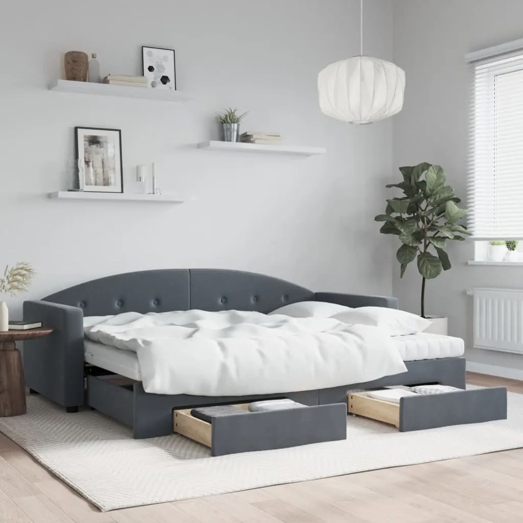 Válenda s přistýlkou a zásuvkami tmavě šedá 80 x 200 cm samet 3197367