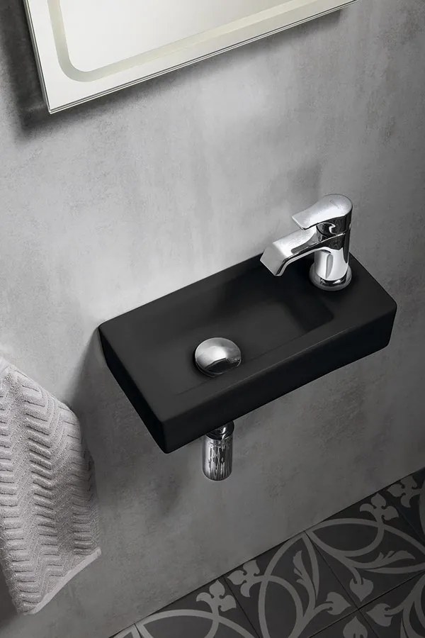 Sapho Sapho, ZOE keramické umyvadlo 37x18 cm, otvor pro baterii vpravo, černá matná, AR495B