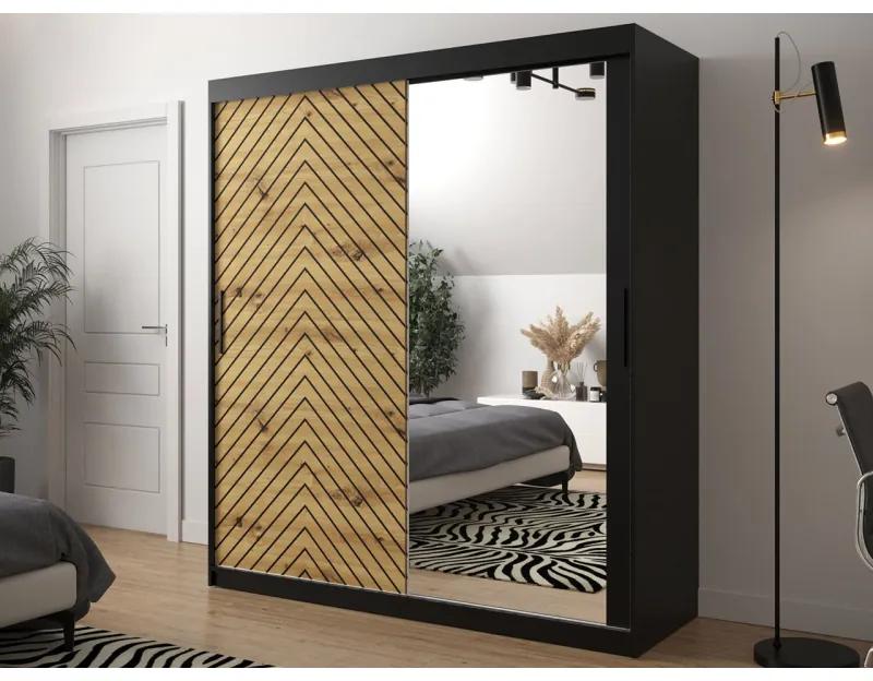 Moderní šatní skříň se zrcadlem Ratintu 2 180 cm, Úložný prostor: ne, Barva: bílá / bílá + černý mat