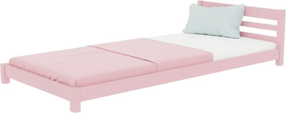 Benlemi Nízká dětská jednolůžková postel TULY s čelem Zvolte barvu: Pastelově růžová, Zvolte rozměr: 90x190 cm, Zvolte zábranu: S otevřeným vstupem