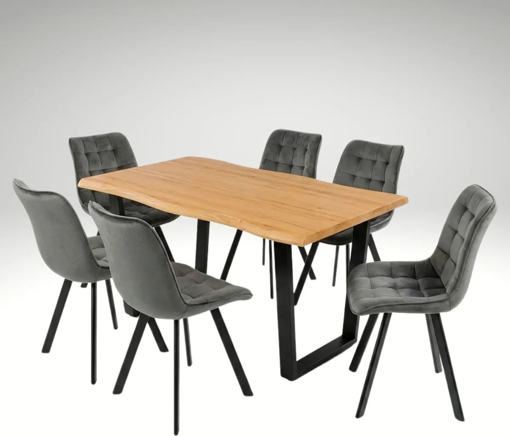 Vikio Jídelní set pro 6 osob 160x90 cm dub noha U šedá židle VJS156-6S-S