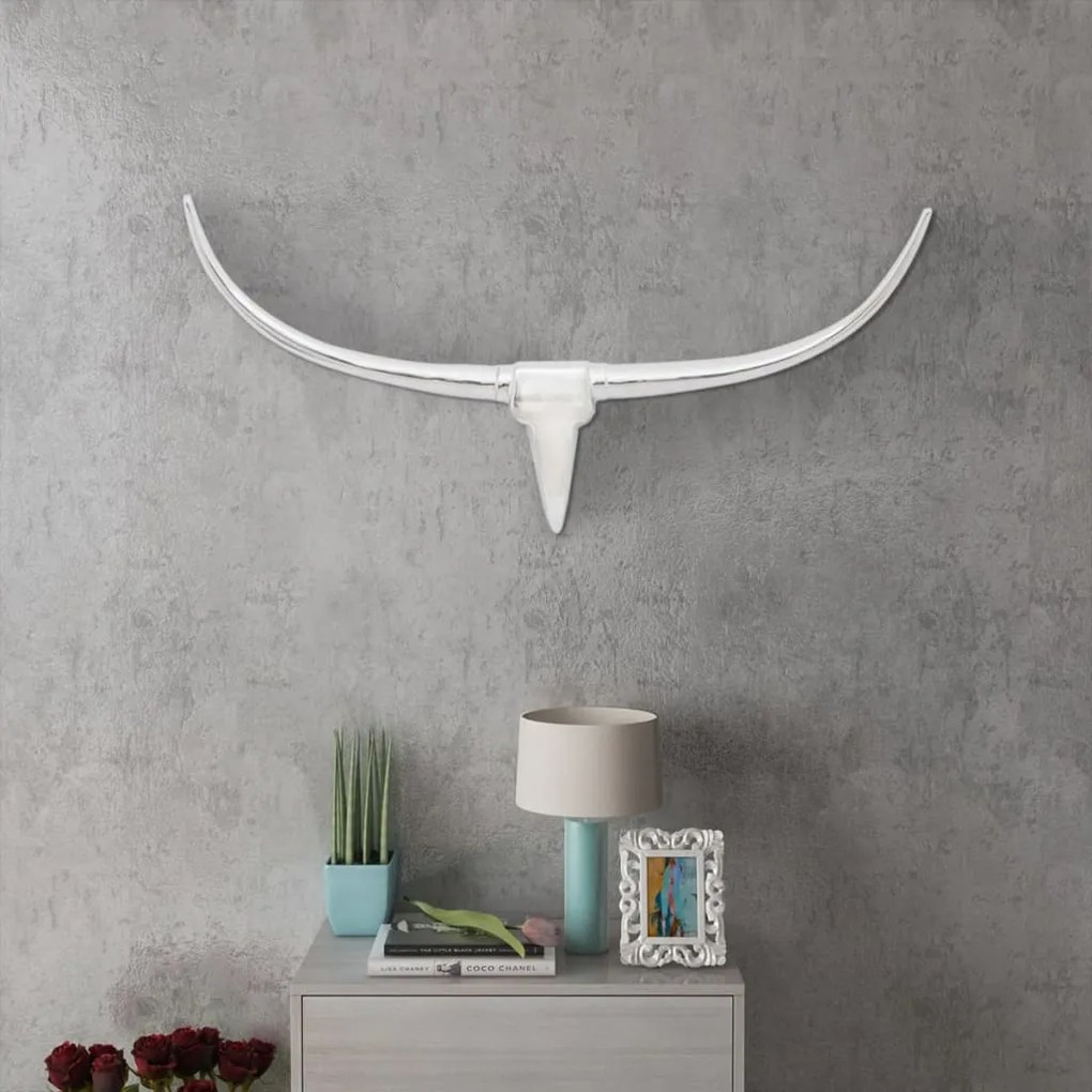 Nástěnná hliníková býčí hlava, dekorace, stříbrná barva 96 cm 242337