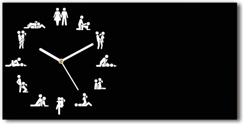 Nástěnné hodiny ze skla 60 x 30 cm s grafikou a tichým mechanismem Kamasutra