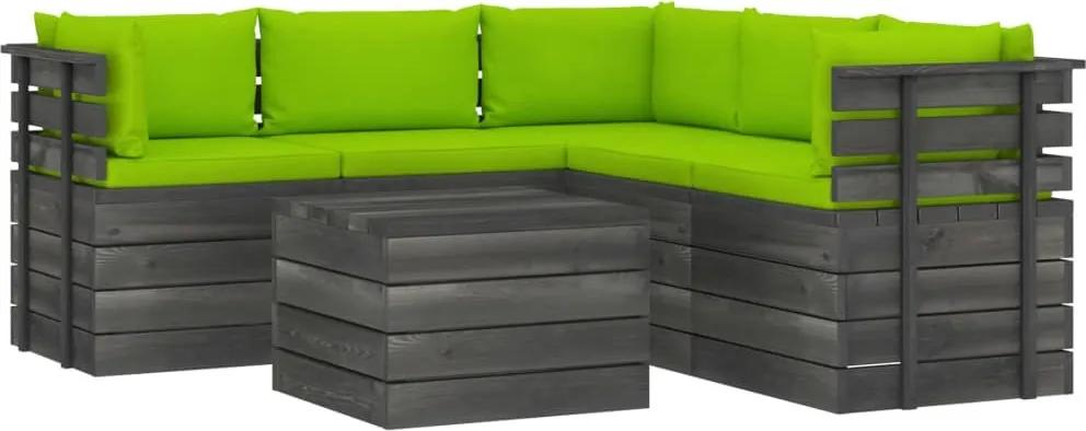 vidaXL 6dílná zahradní sedací souprava z palet + podušky borové dřevo [3061910] Barva: Jasně zelená
