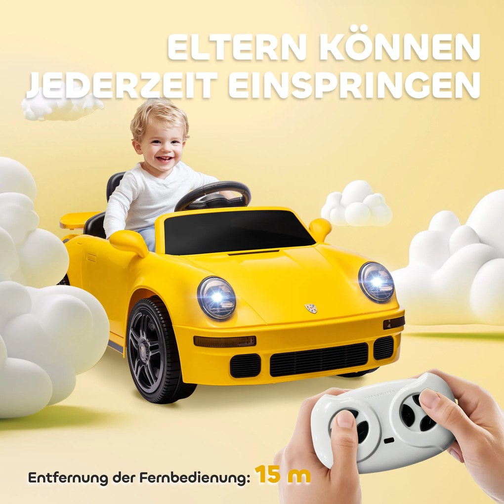 AIYAPLAY dětské elektrické auto, 12V dětské auto s dálkovým ovládáním, jemný start, MP3 přehrávač, LED světla, klakson, ukazatel energie, žlutá