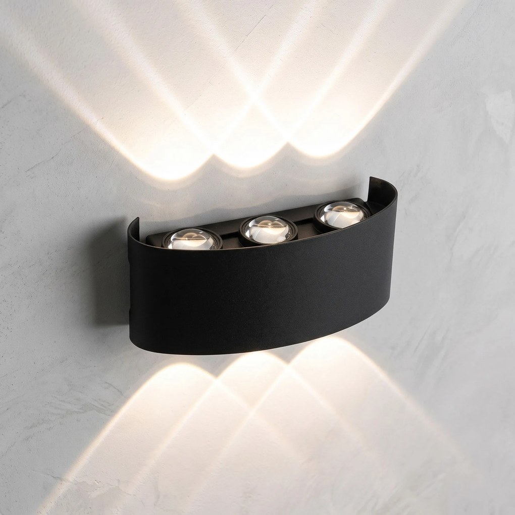 Toolight Toolight, JNH040-6G, venkovní LED nástěnné svítidlo nahoru/dolů, 6 LED, 12 W, 4000 K, IP44, černá matná, OSW-56231