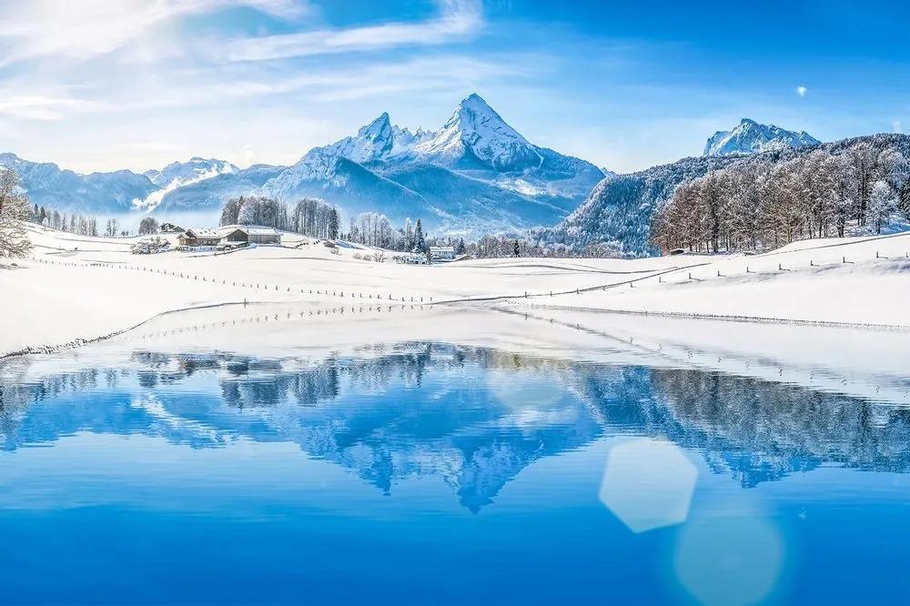 Samolepící fototapeta zasněžená krajina v Alpách - 300x200 cm