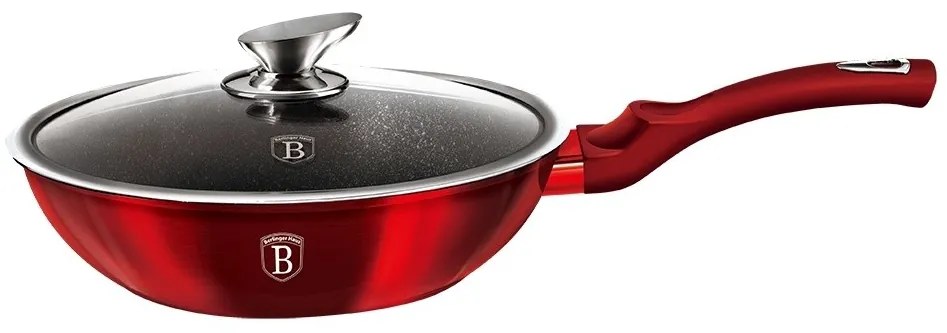 BERLINGERHAUS Pánev WOK s poklicí s mramorovým povrchem 28 cm Burgundy Metallic Line BH-1265