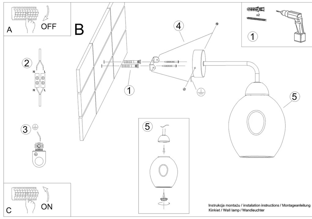 Nástěnné svítidlo Fillan, 1x grafitové skleněné stínítko