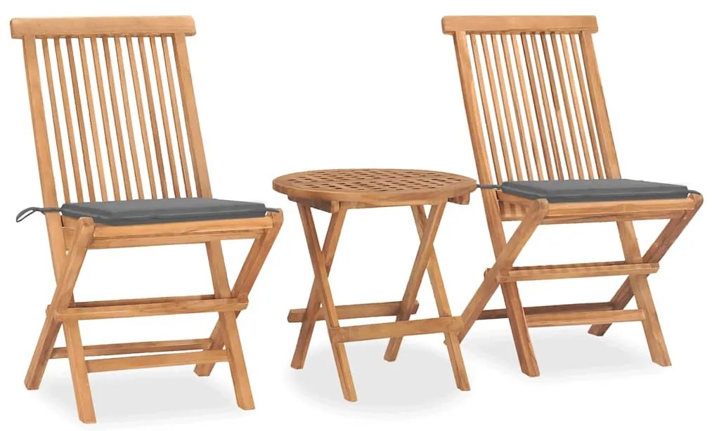 3dílný skládací zahradní jídelní set s poduškou masivní teak 3063172