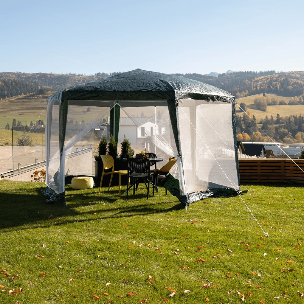 Stanový altán do zahrady, 3,9x2,5x3,9m, zelená / bílá, RINGE TYP 1 + 6 bočních stran