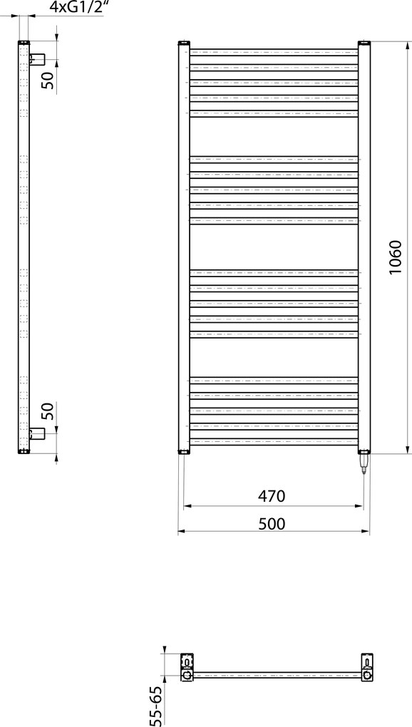 Sapho Sapho, METRO-E elektrické topné těleso, rovné, 500x1060 mm, 400 W, černá matná, ME410B