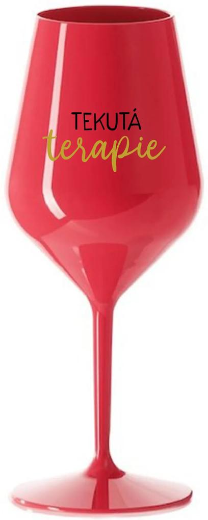 TEKUTÁ TERAPIE - červená nerozbitná sklenice na víno 470 ml