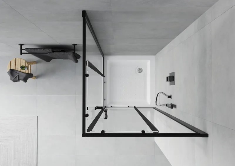 Mexen Rio, čtvercový sprchový kout 80 x 80 cm, 6mm čiré sklo, černý profil + bílá sprchová vanička RIO, 860-080-080-70-00-4510