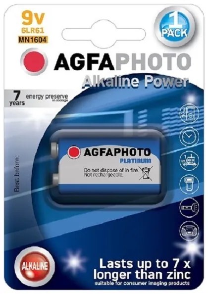 AgfaPhoto Alkalická baterie Power Platinum 9V 6LR61/MN1604, 1ks blistr