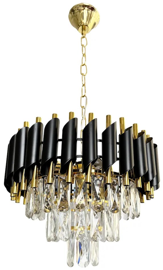 Lustr Cristal, 1x křišťálové/zlaté/černé kovové stínítko, (fi 38cm), g
