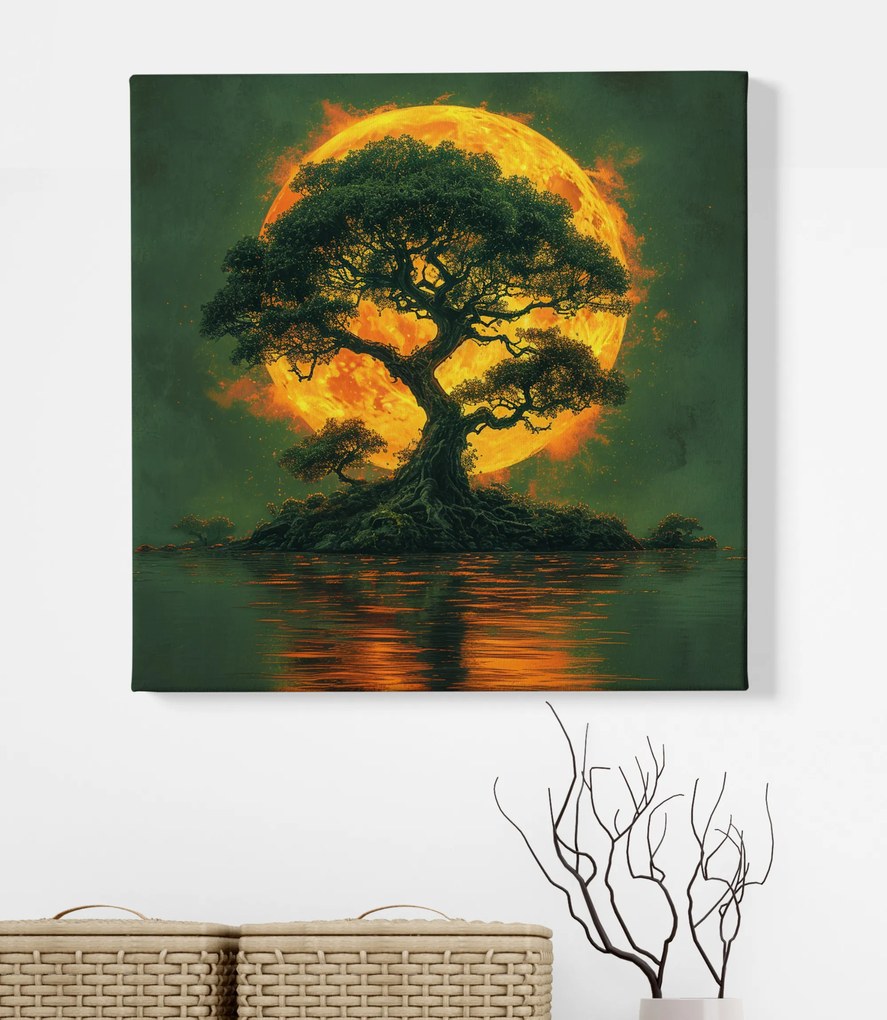 Obraz na plátně - Strom života Ohnivý měsíc FeelHappy.cz Velikost obrazu: 100 x 100 cm