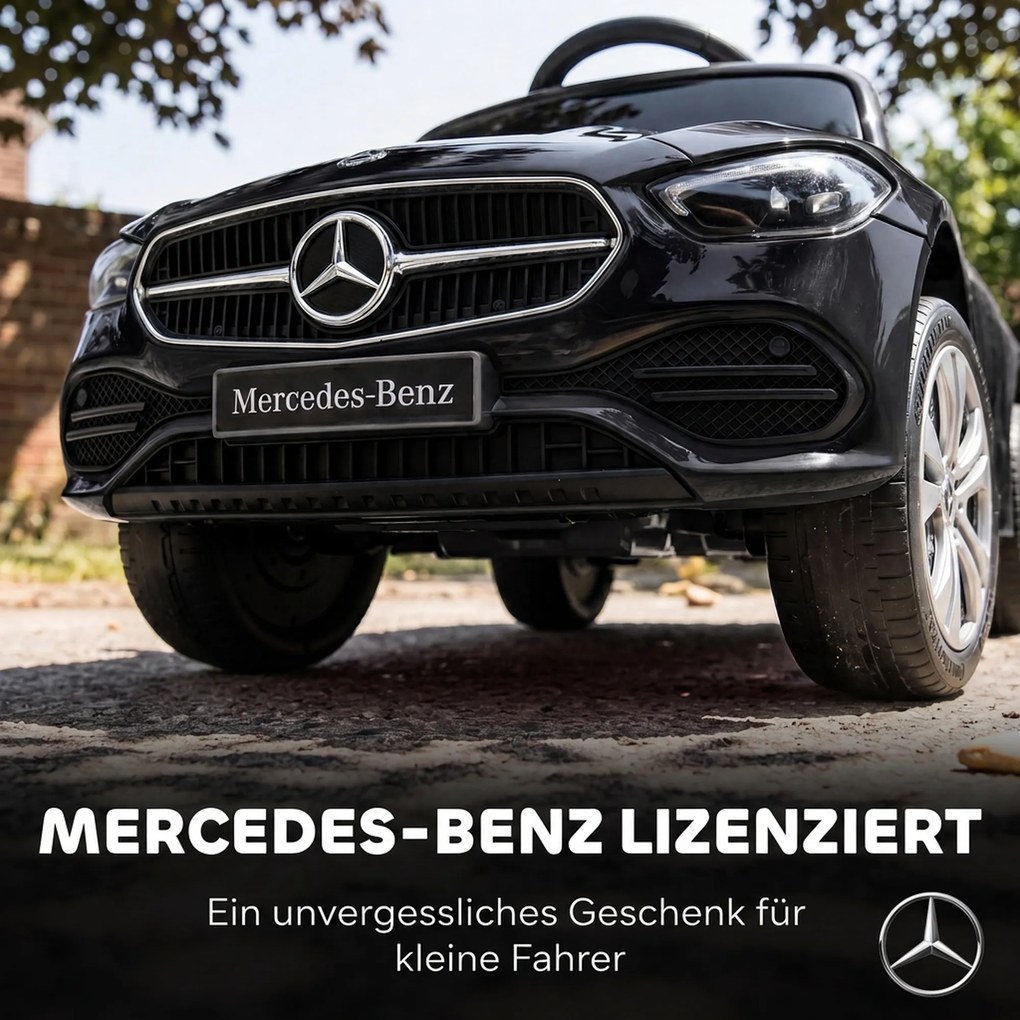 AIYAPLAY 3-v-1 jezdící auto s tlačnou tyčí Mercedes-Benz jezdící vozidlo s volantu, klaksonem, hudbou, střechou, úložným prostorem pod sedadlem, černé