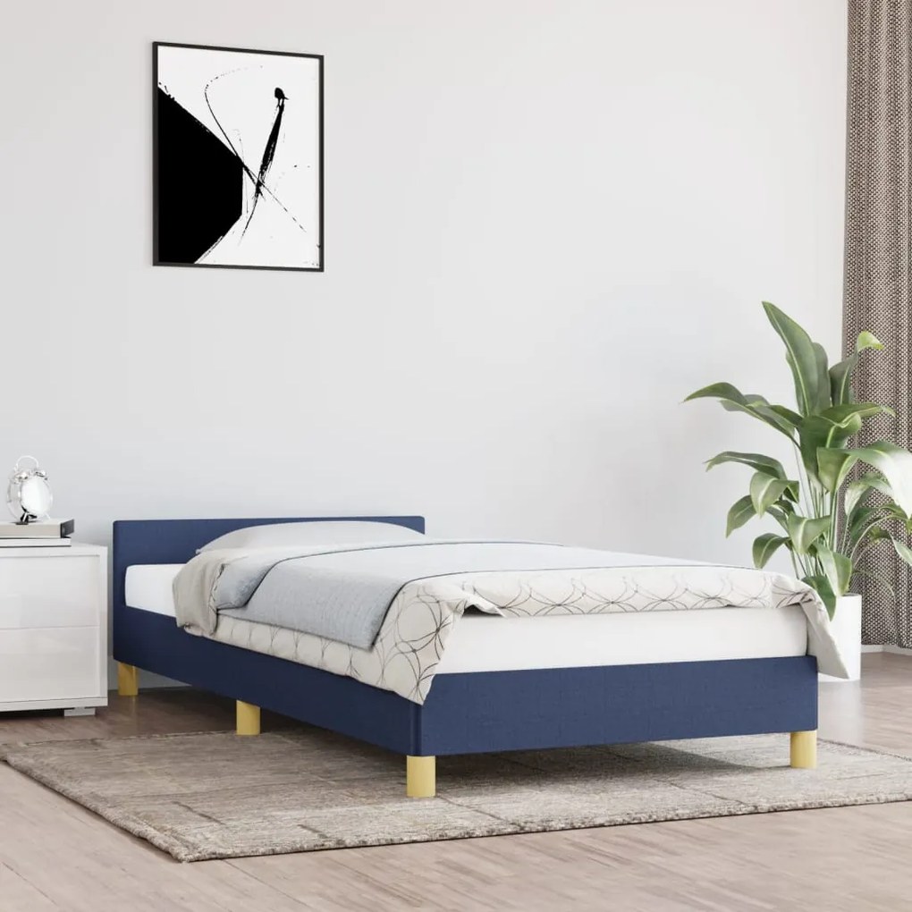 347389 vidaXL Rám postele s čelem modrý 90x200 cm textil