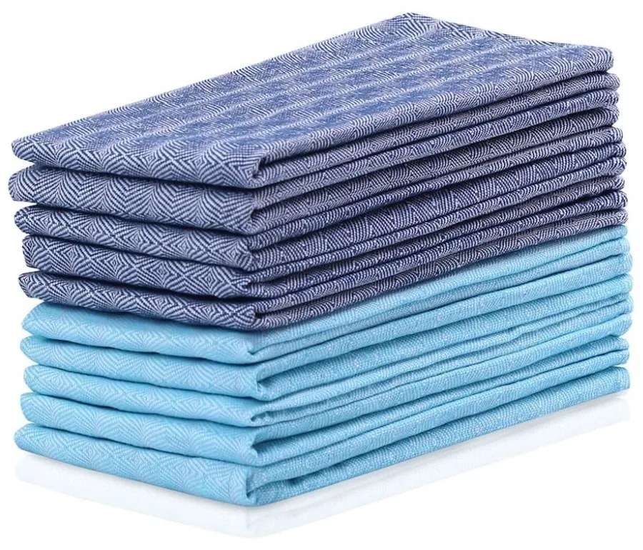 Sada 10 modro-tyrkysových bavlněných utěrek DecoKing Louie, 50 x 70 cm
