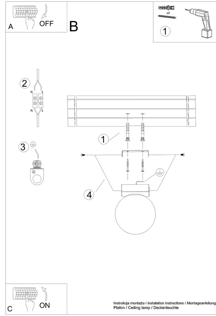 Stropní svítidlo Yoli, 1x bílé skleněné stínítko, w