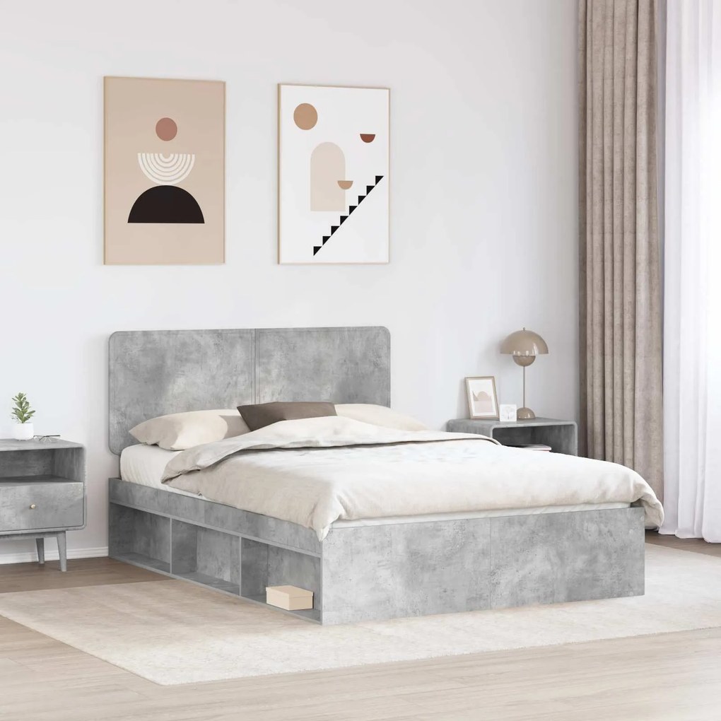 Rám postele s čelo Beton 160 x 200 cm Masivní borové dřevo 3412464