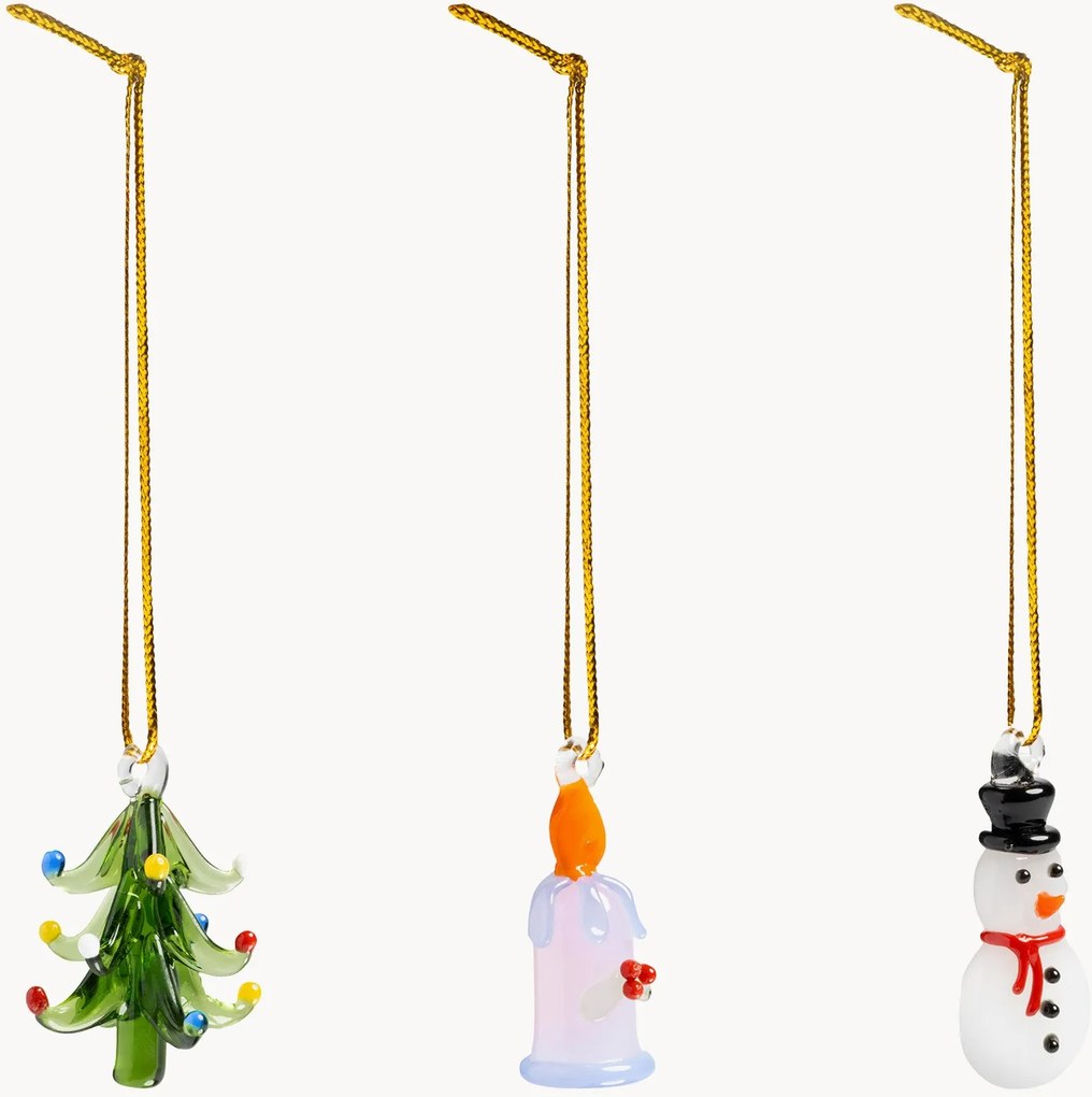 Sada ručně vyrobených vánočních ozdob z borosilikátového skla Merry, 3 díly