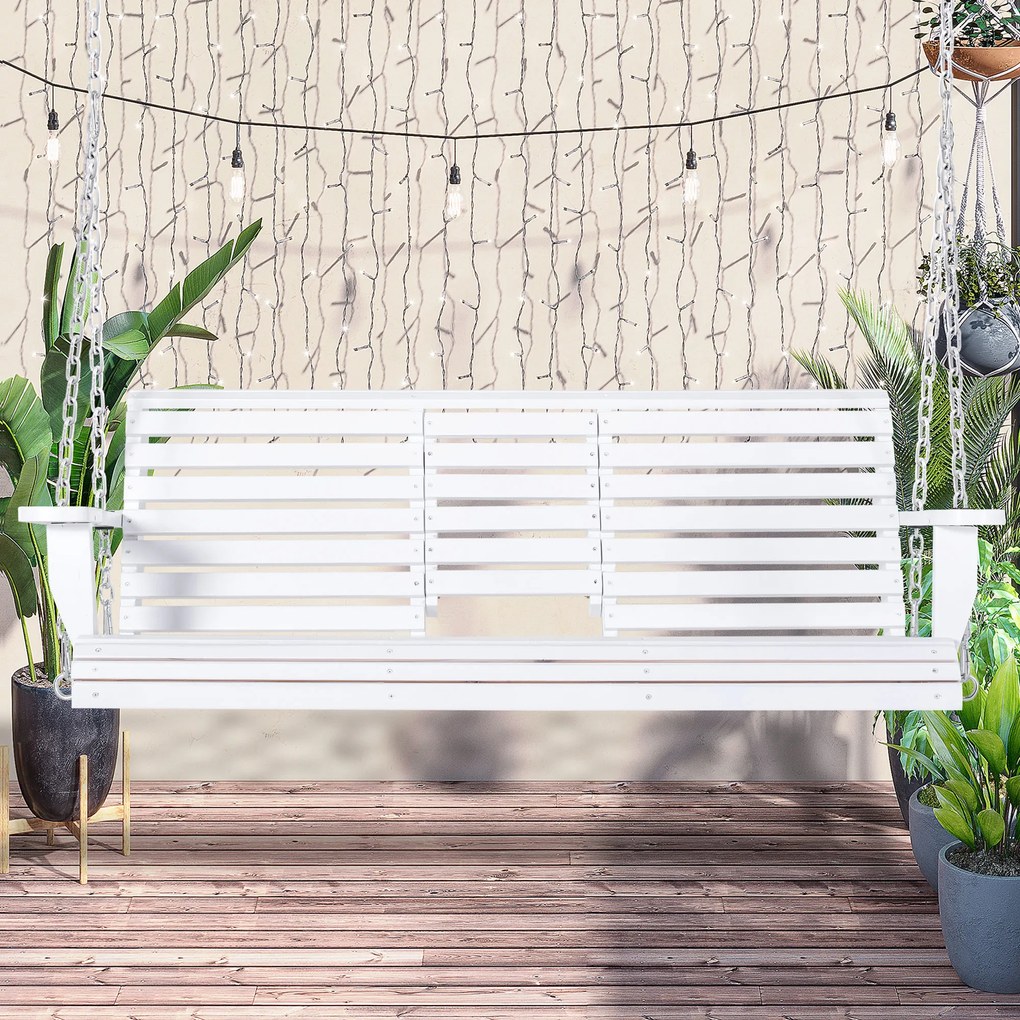 Outsunny závěsná lavice zahradní houpačka houpací lavice se skládacím stolkem pro 2-3 osoby jedlové dřevo pohodlná terasa 150 x 75 x 53 cm Bílá | Aos…
