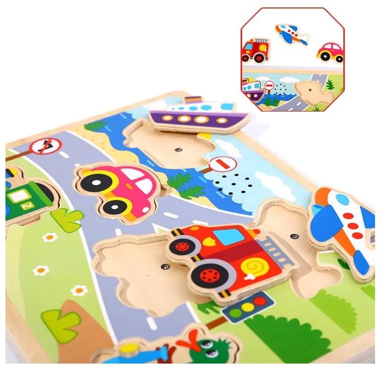 Tooky Toy Dřevěné puzzle pro děti Dopravní prostředky-auta