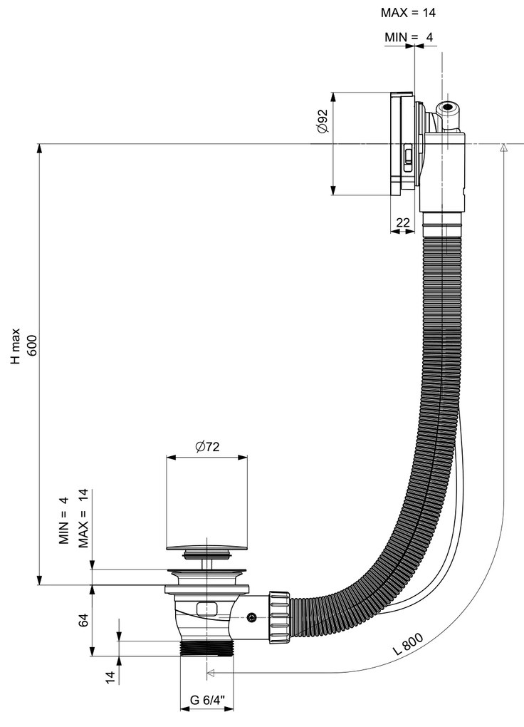 Polysan MARBLE vanová souprava s napouštěním bovden délka 800 mm černá mat 11052.21