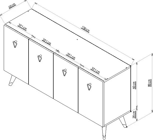 Bare komoda na nožičkách, bílá / zlatá