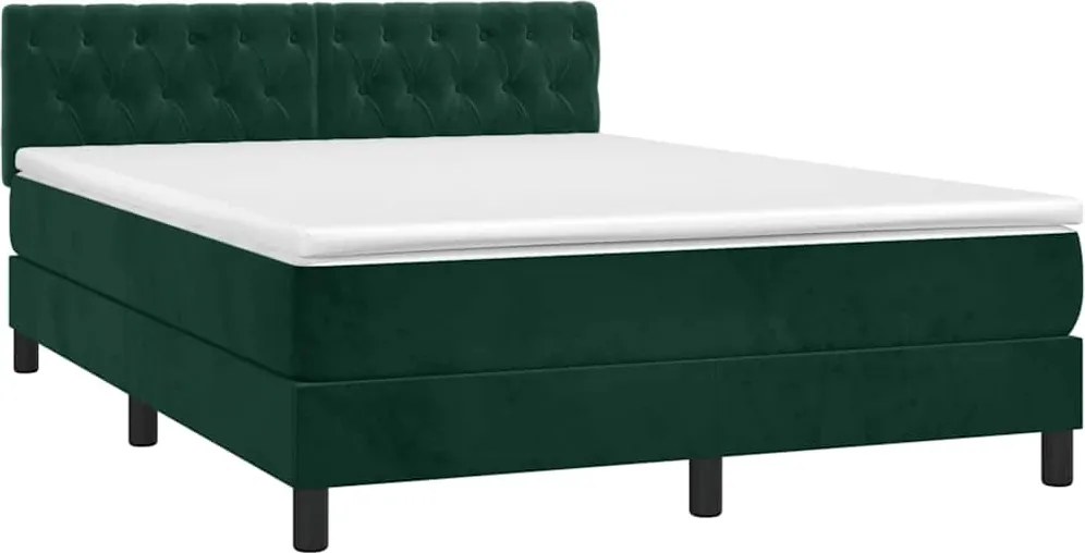 Box spring postel s matrací a LED tmavě zelená 140x200 cm samet 3134588