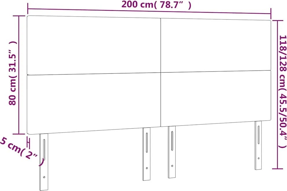 Čelo postele s LED tmavě šedé 200x5x118/128 cm samet 3122211