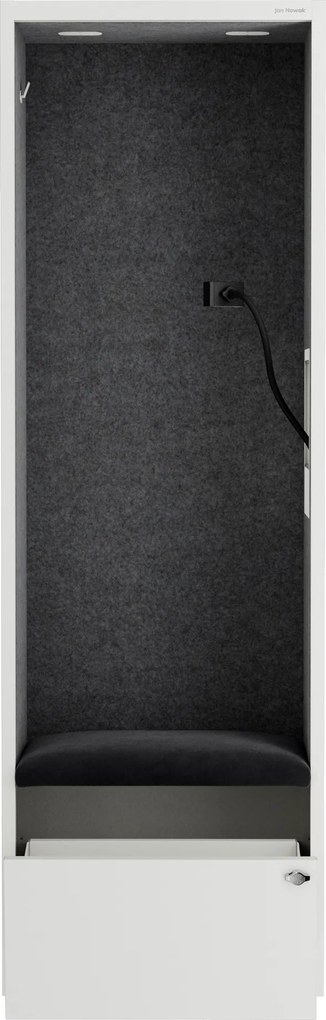 Skříň se sedákem a zónou ticha SALLY MentalBox, bílá konstrukce, tmavě šedý sedák, 1850 x 600 x 400 mm
