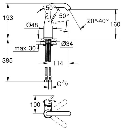 GROHE 23463001 - Umyvadlová baterie ESSENCE velikost M lesklý chrom