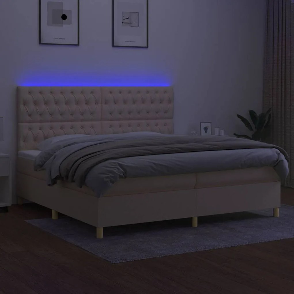 Box spring postel s matrací a LED krémová 200x200 cm textil 3135706