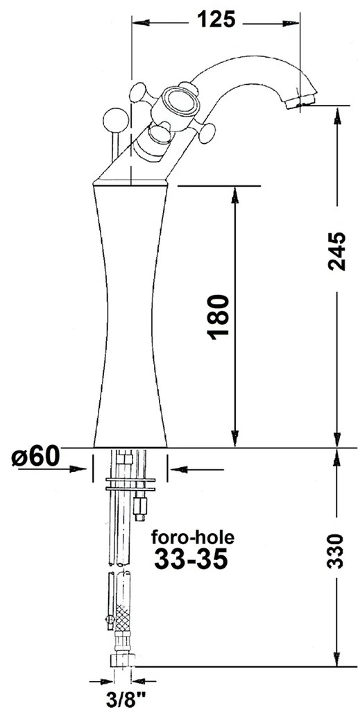 Reitano Rubinetteria ANTEA stojánková umyvadlová retro baterie vysoká s výpustí, výška 245mm, bronz 3176L