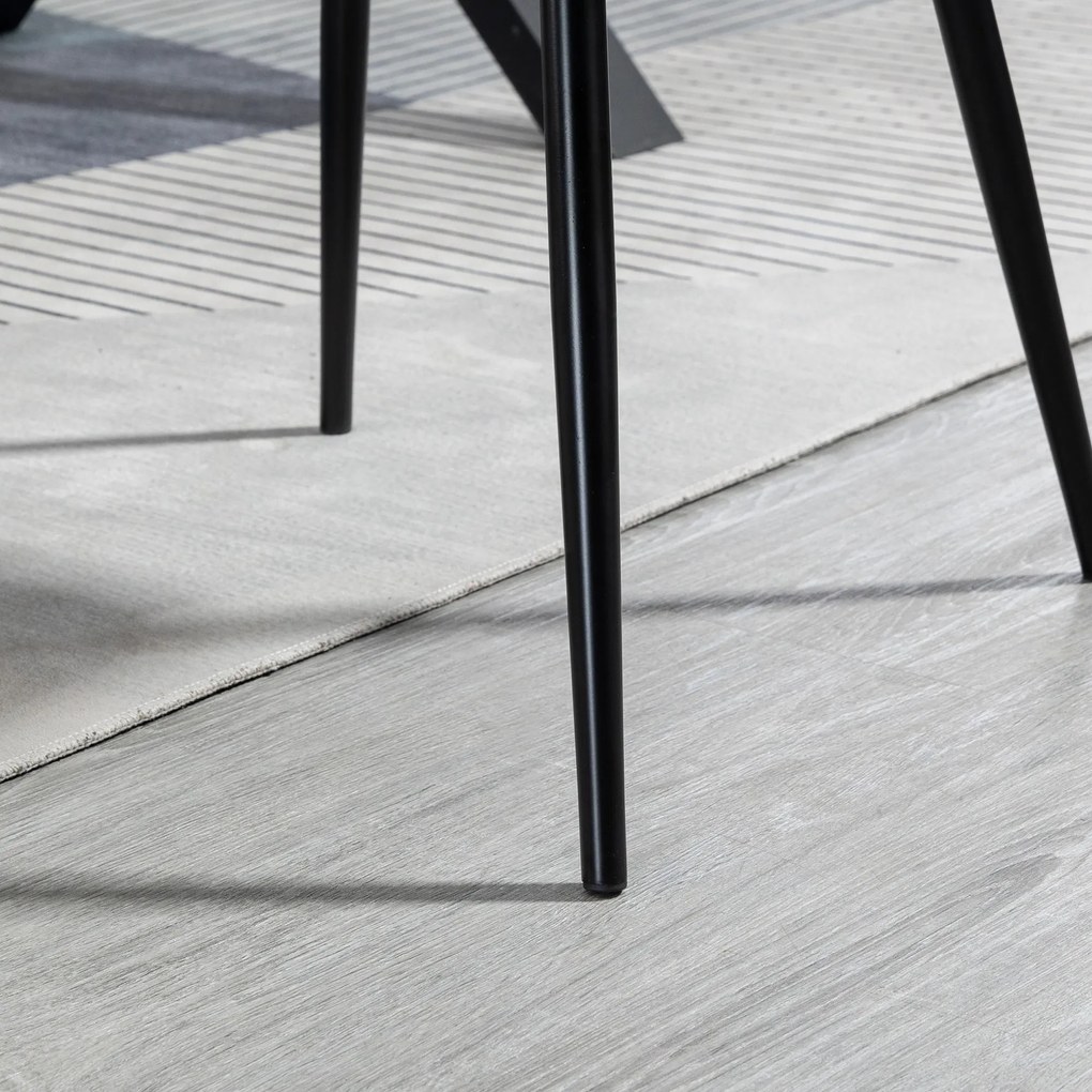 Jídelní židle HOMCOM v severském designu - Sada 2 židlí - Černé zkosené kovové nohy - Ergonomické lněné černé sedáky, opěradla a područky