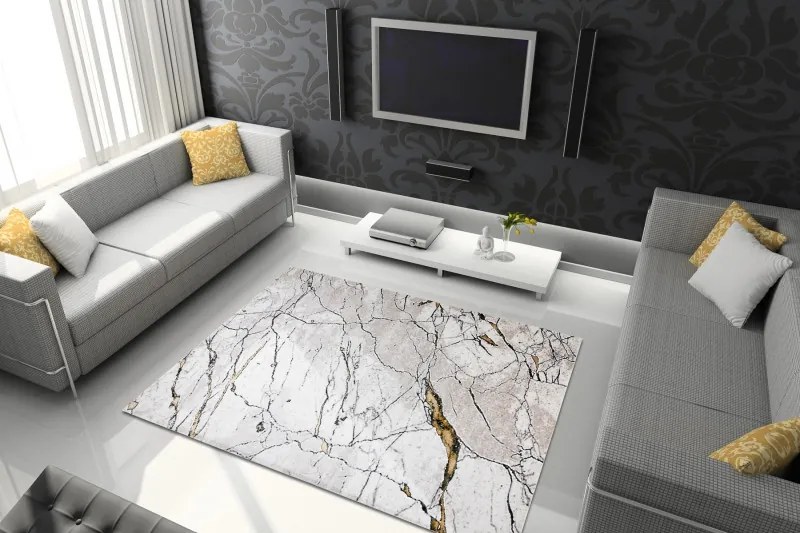 Dywany Łuszczów, Kusový koberec Gloss 529A 53 3D mramor ivory/beige, 140x190, béžová, kancelář