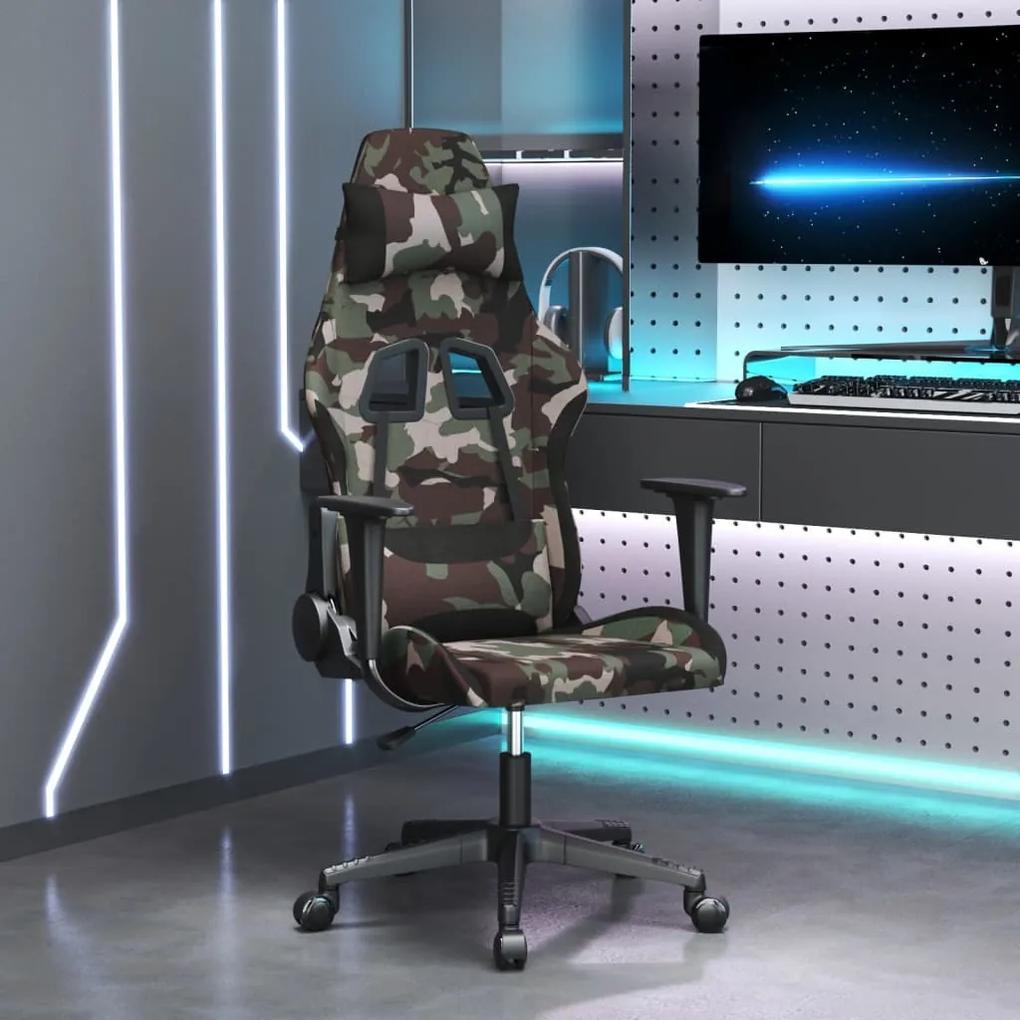 vidaXL Masážní herní židle černá a textil [345492] Barva: světle zelená