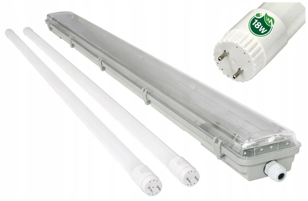 BERGE Hermetické svítidlo 120cm + 2x LED trubice - neutrální bílá